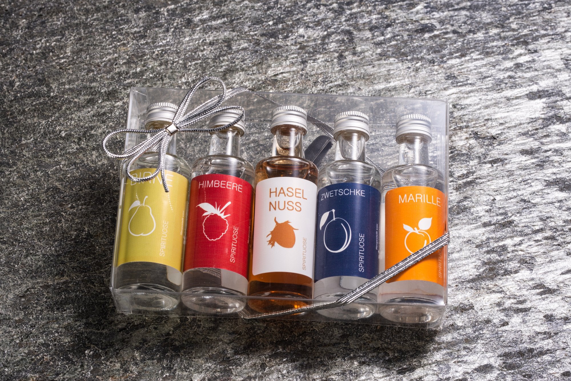 5er Schnaps Geschenkset in Klarsichtbox (5 x 4cl)